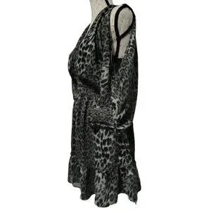 lovestitch | Dresses | Leopard Print Mini Dress Medium Open Back Ruffle ...